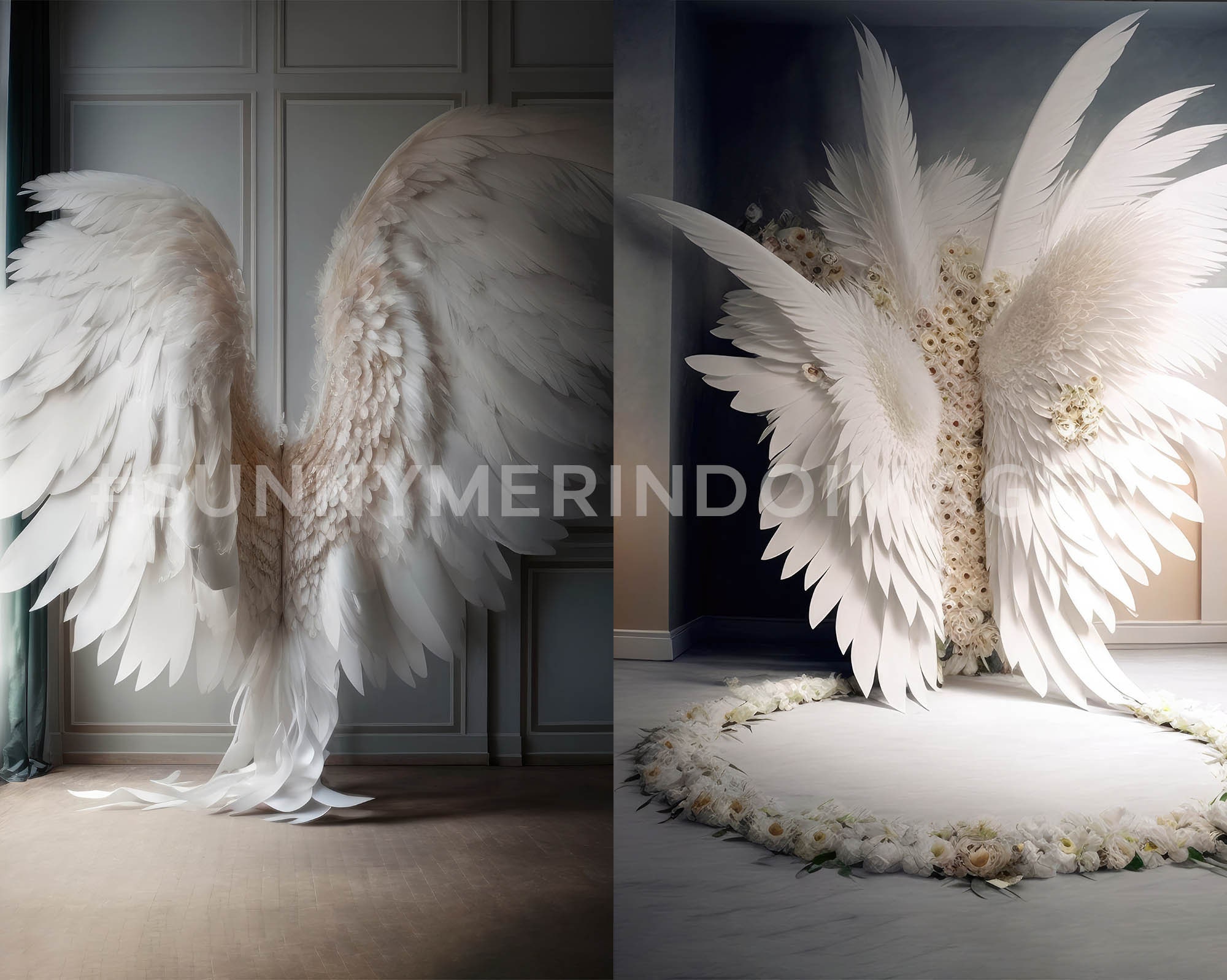 Dreamy White Angel Wings Maternity Backdrop Set for Studio Photography ...