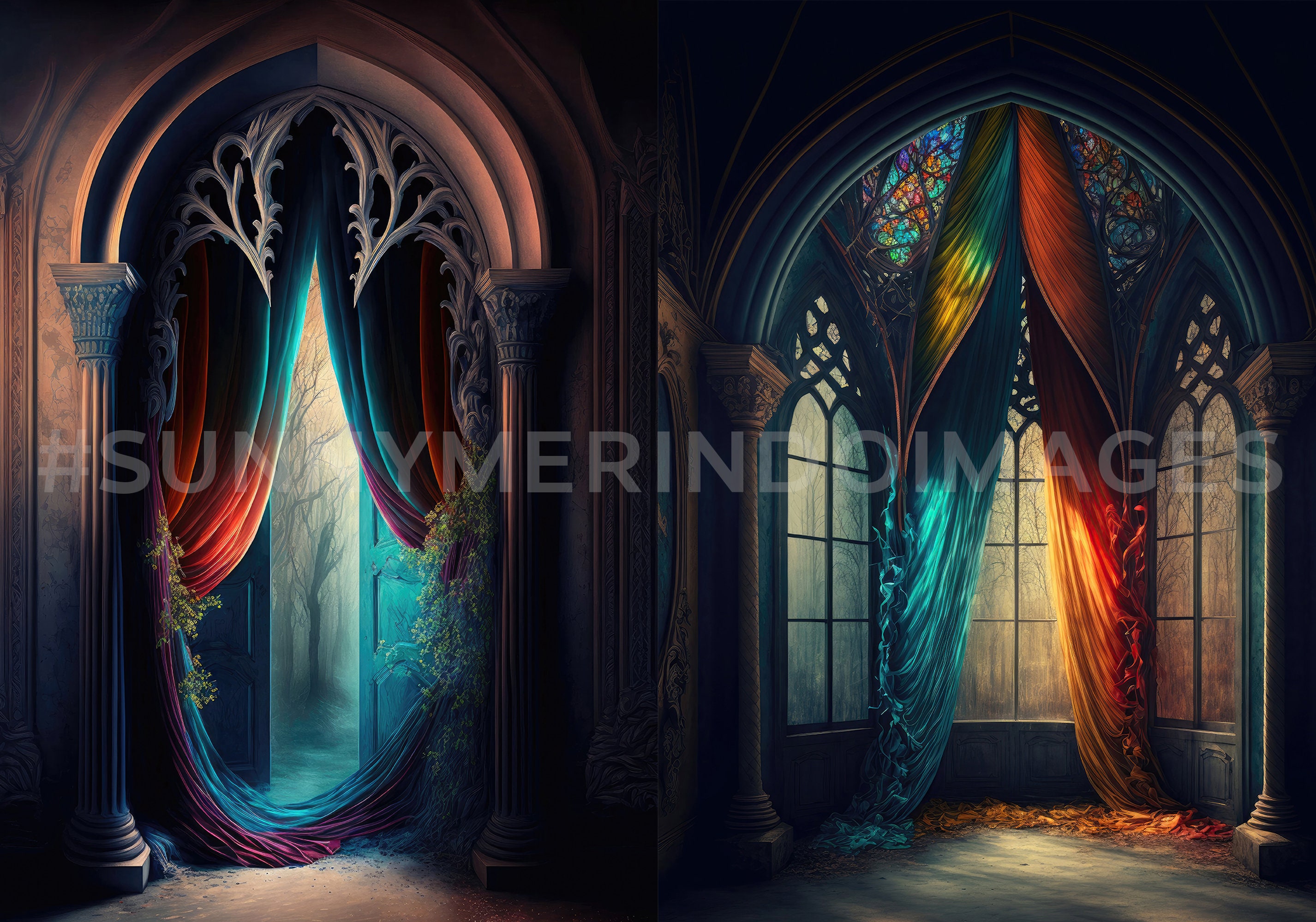 Vibrant Gothic Digital Backdrops, Maternity Backdrop Overlays, Studio ...