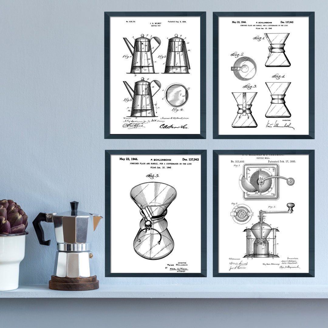 Coffee Patent Print Digital Download Set of 4, Coffee, Chemex, Coffee ...