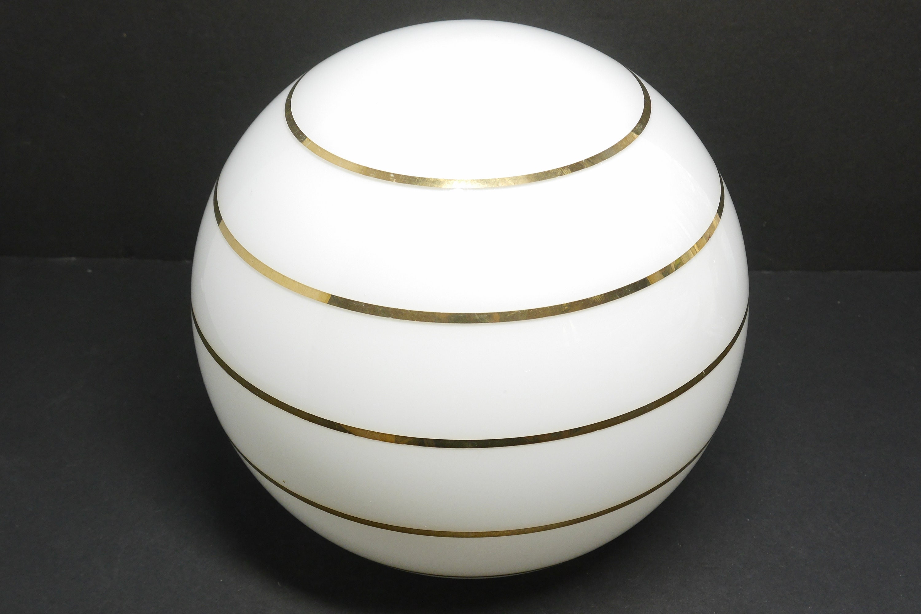Vintage White Orb Sphere Large Glass Light Lamp Shade w/ Gold | Etsy