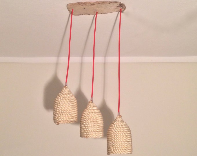 Pendant Light | Rope | Driftwood | Red Fabric Cable | Home Decor ...