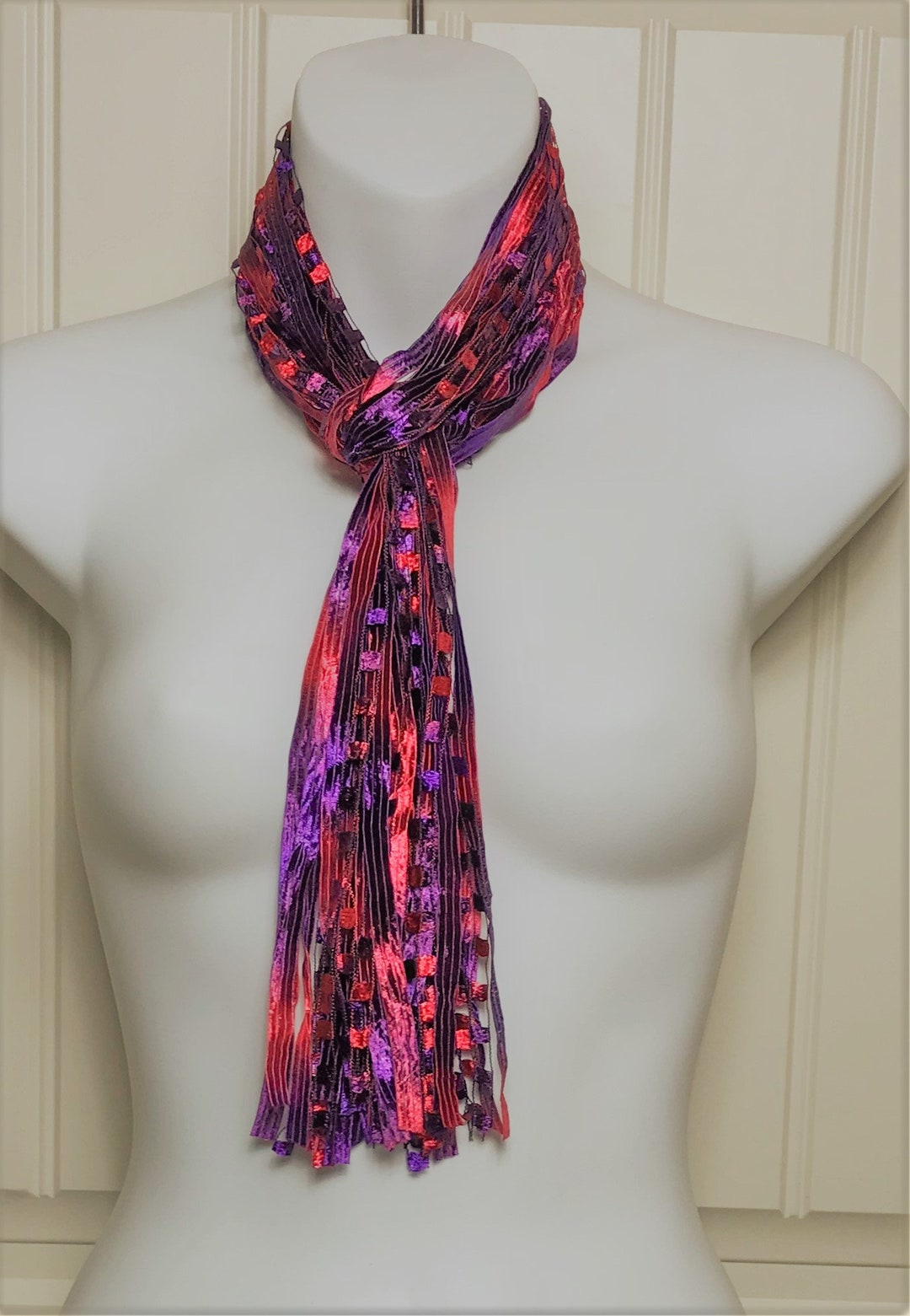 Italian Ladder Ribbon Scarf: Purple & Red, Lightweight - Etsy