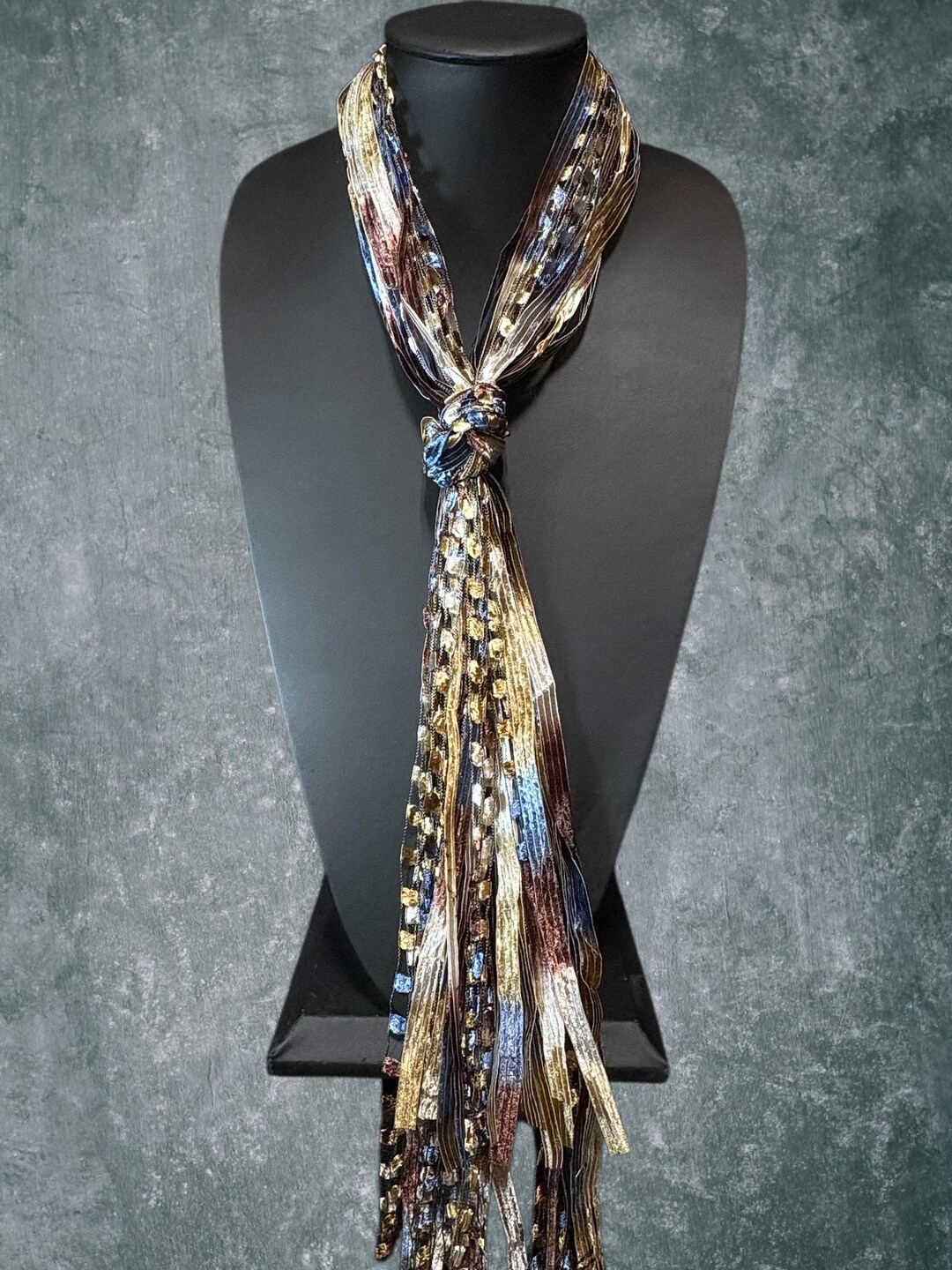 Italian Ladder Ribbon Scarf: Blue, Tan, Brown and Cream - Etsy