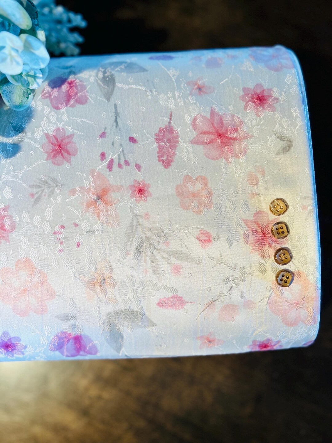 Pink White Floral Design Slight Sheen Embossed Polyester Fabric for ...