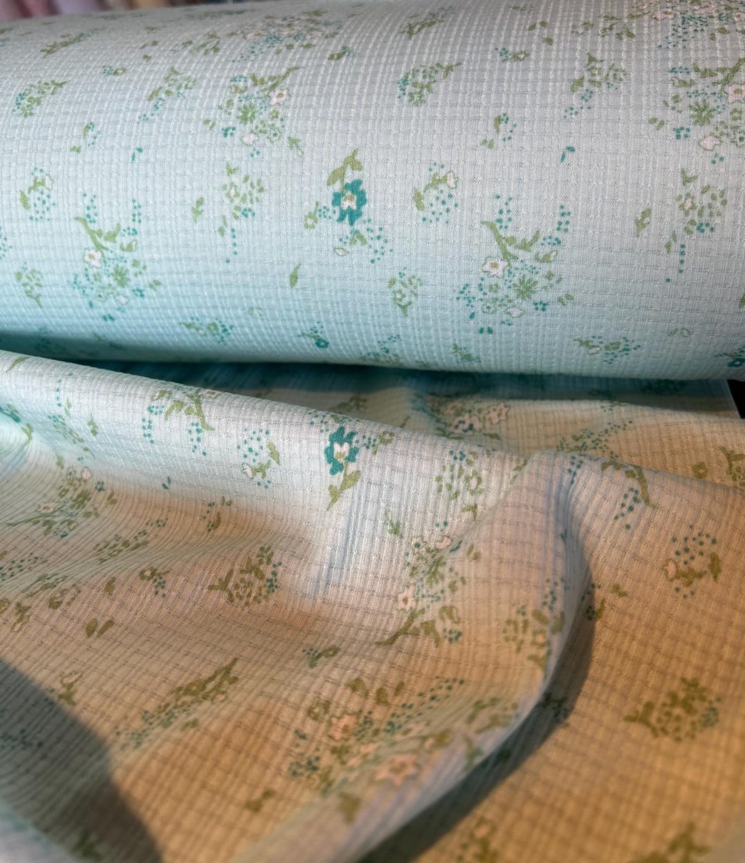 Pointelle Textured Knit Stretch Fabric - Green Floral Design - Great ...