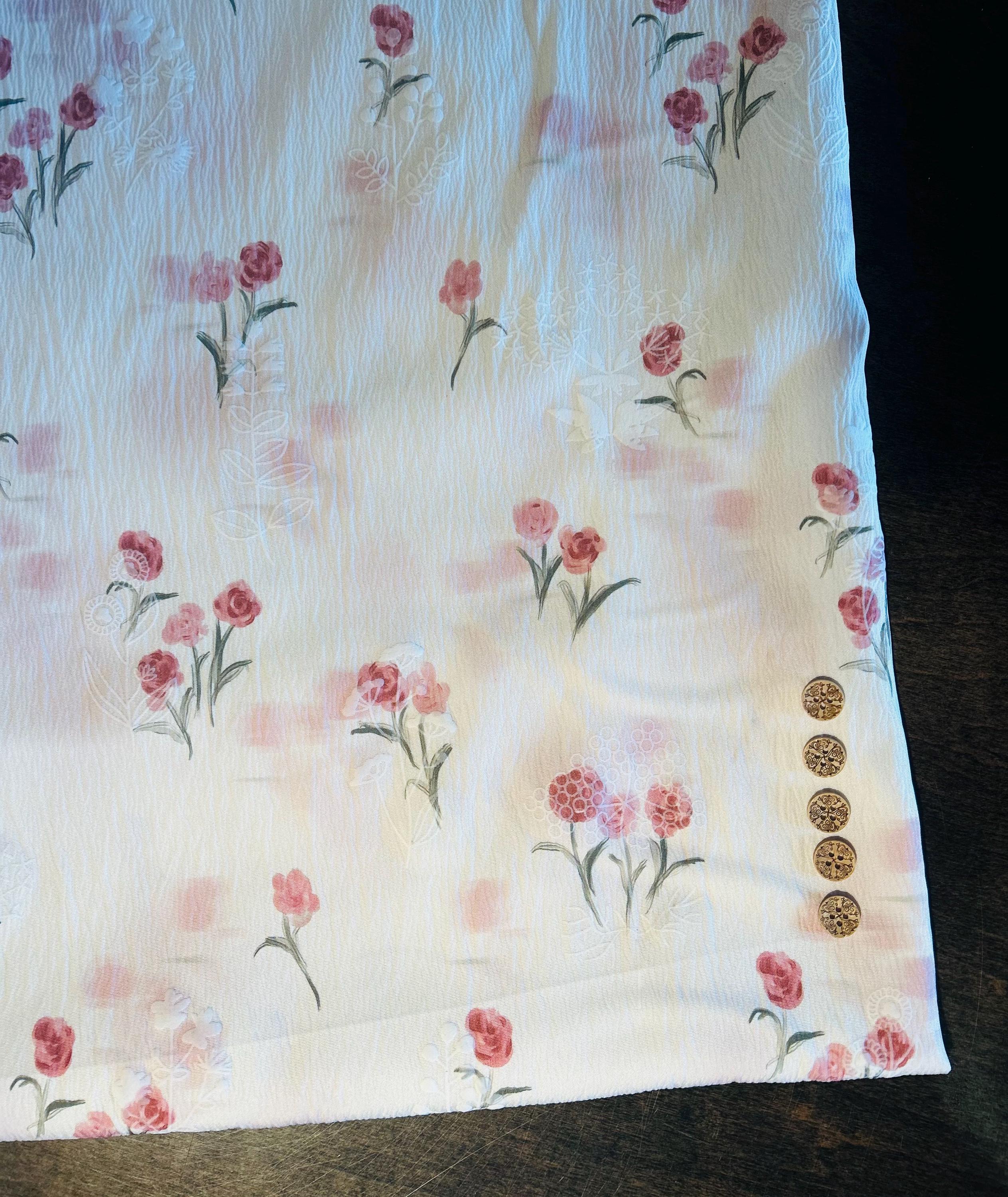 Polyester Crinkle Pink Floral Design Fabric With Natural Stretch for ...