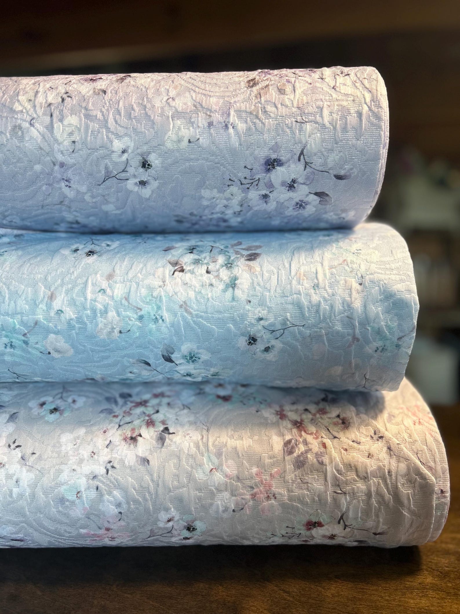 Window Frost Textured Knit Stretch Fabric Lavender Blue Gray Floral ...