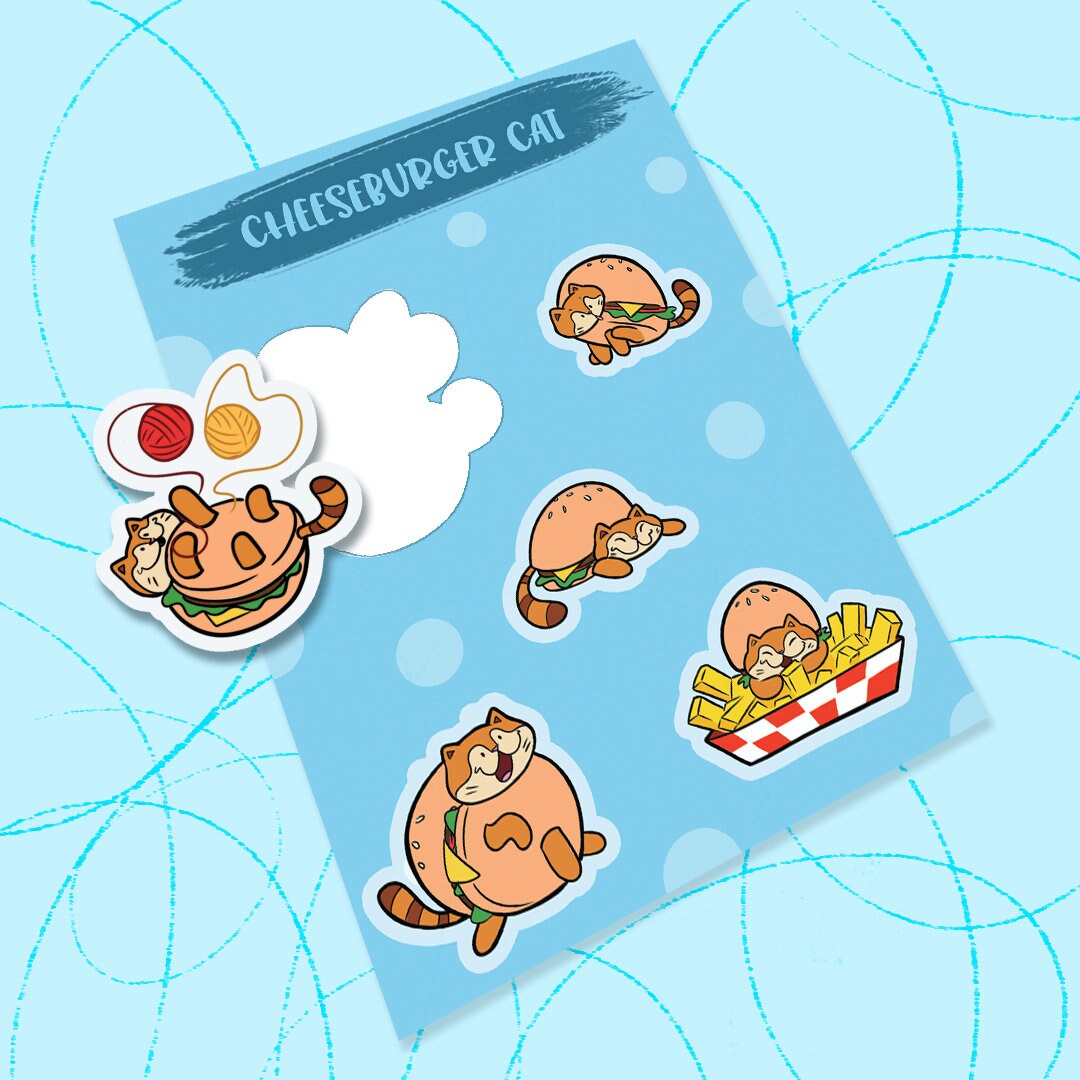 Cheeseburger Cat Sticker Sheet // Vinyl Cat Stickers // Kids Stickers ...