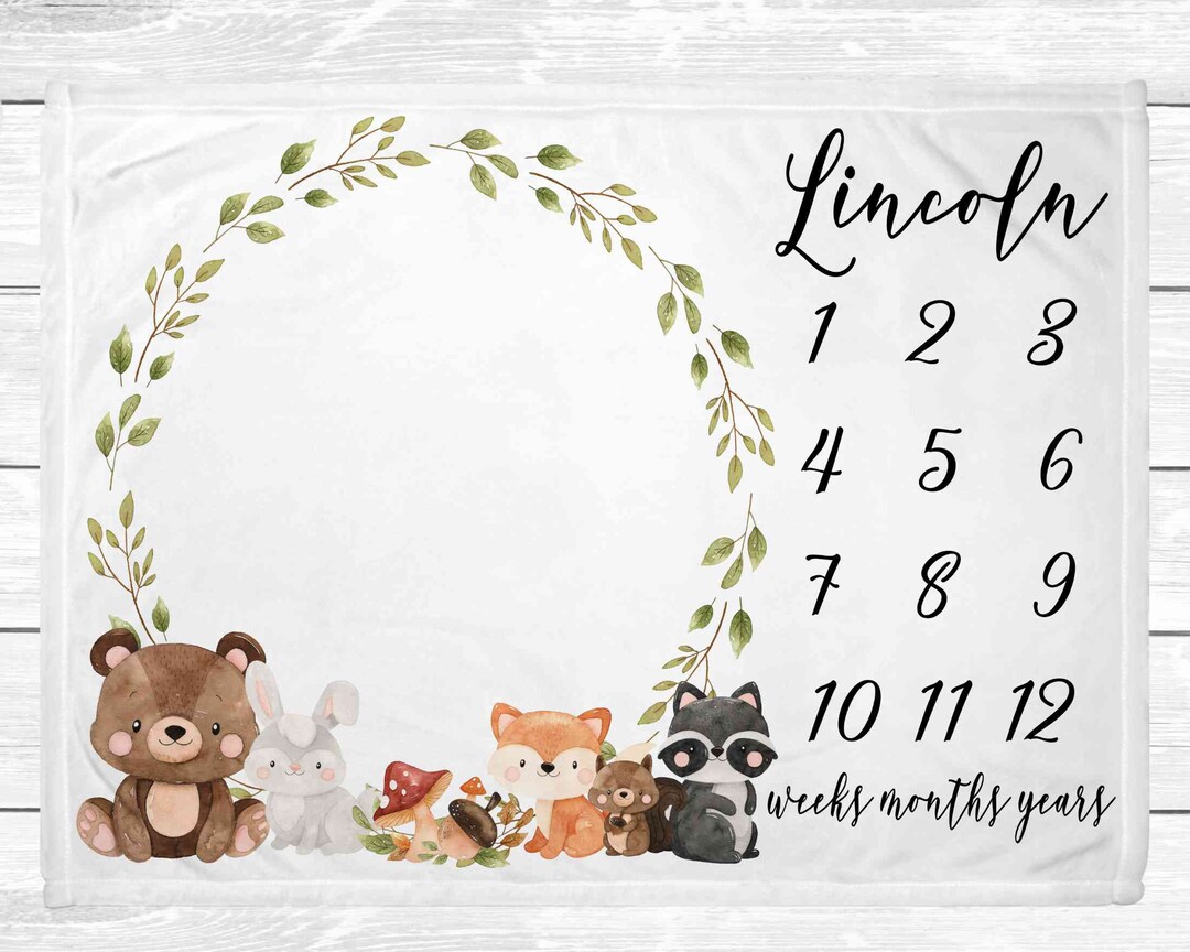Woodland Milestone Blanket - Baby Monthly Blanket - Woodland Animals ...