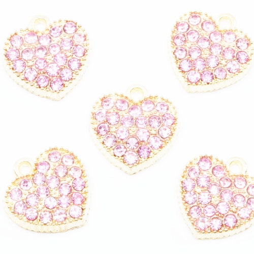 Pink Heart Gold Plated Rhinestone Charms...lot of Five... - Etsy