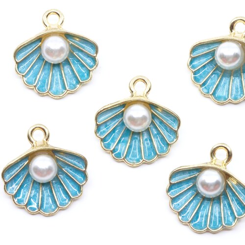 Blue & White Stained Glass Seashell Charms...lot of Five... - Etsy