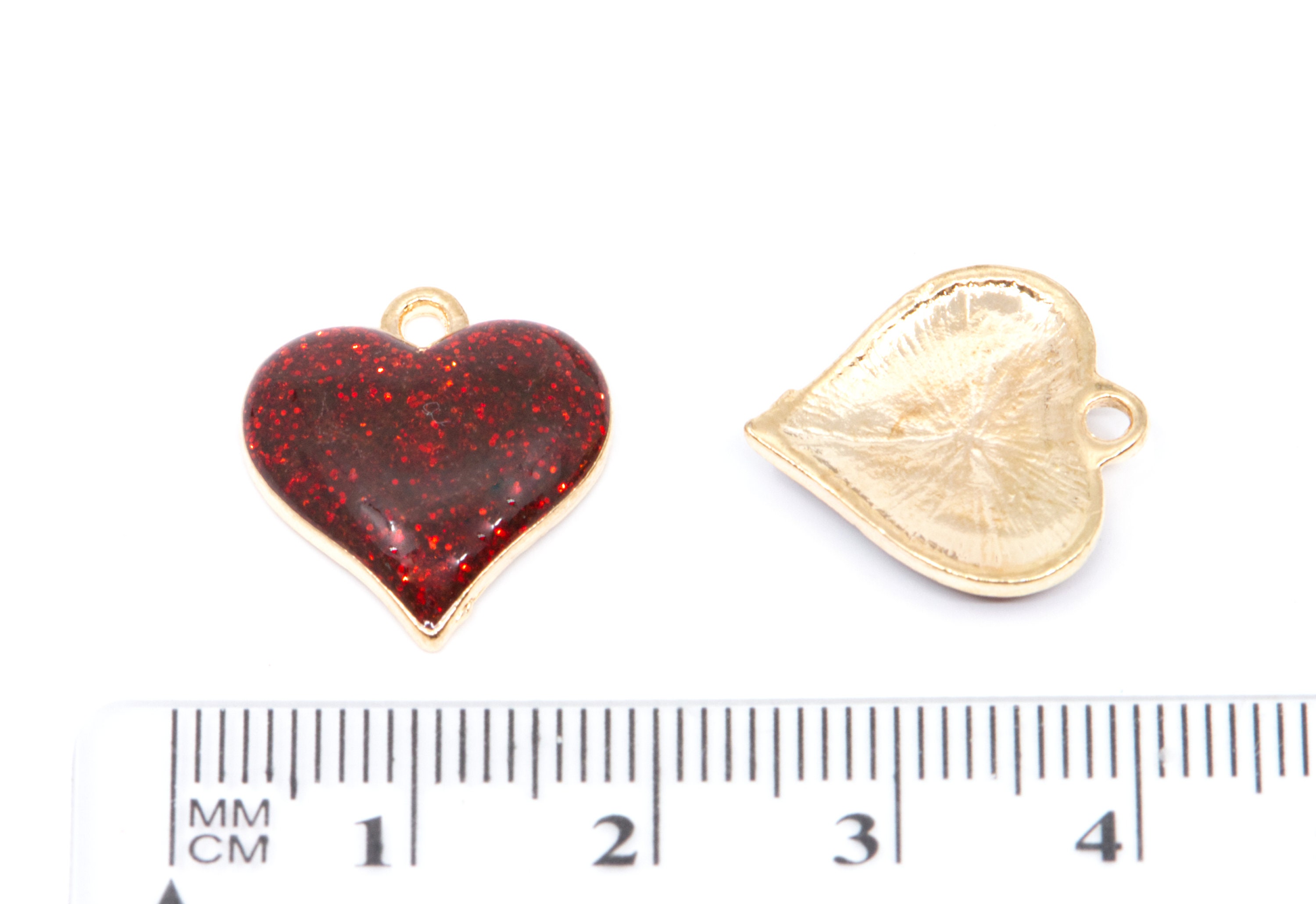 Red Glitter Heart Gold Plated Charms...lot of Five... - Etsy