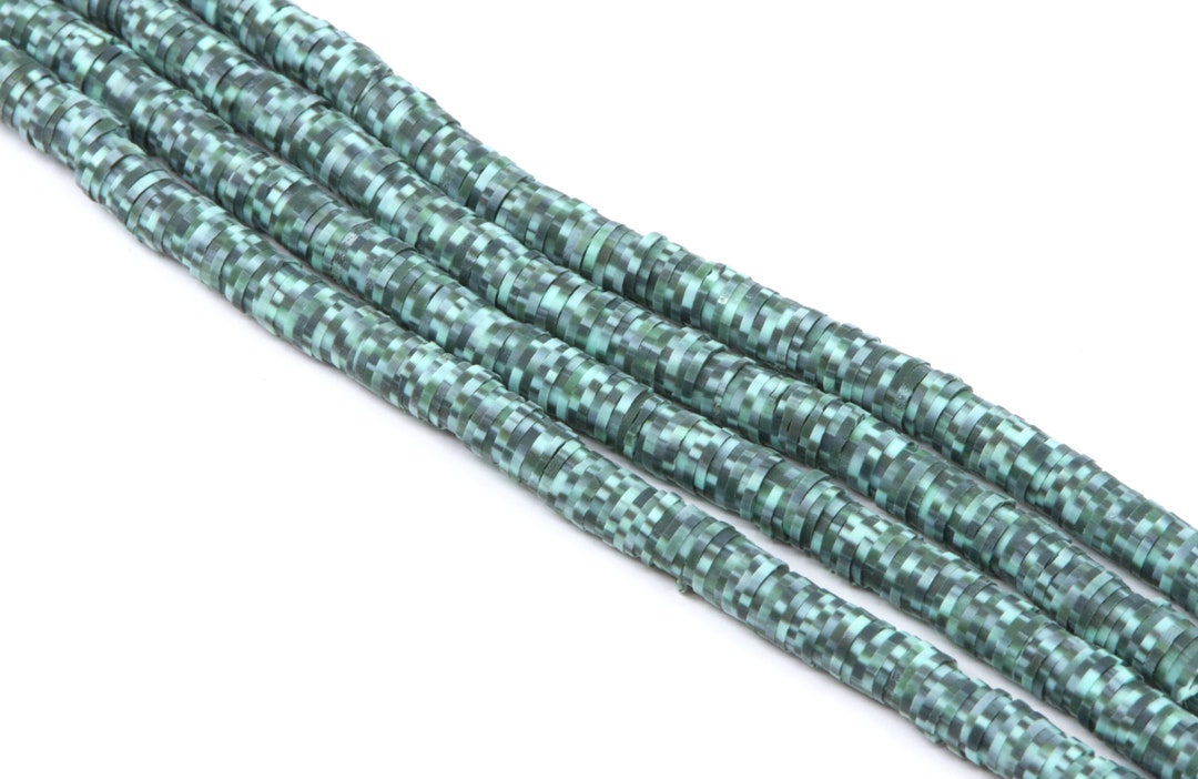 Light Green and Black Speckled 6mm Polymer Clay Flat Disc Heishi Beads ...