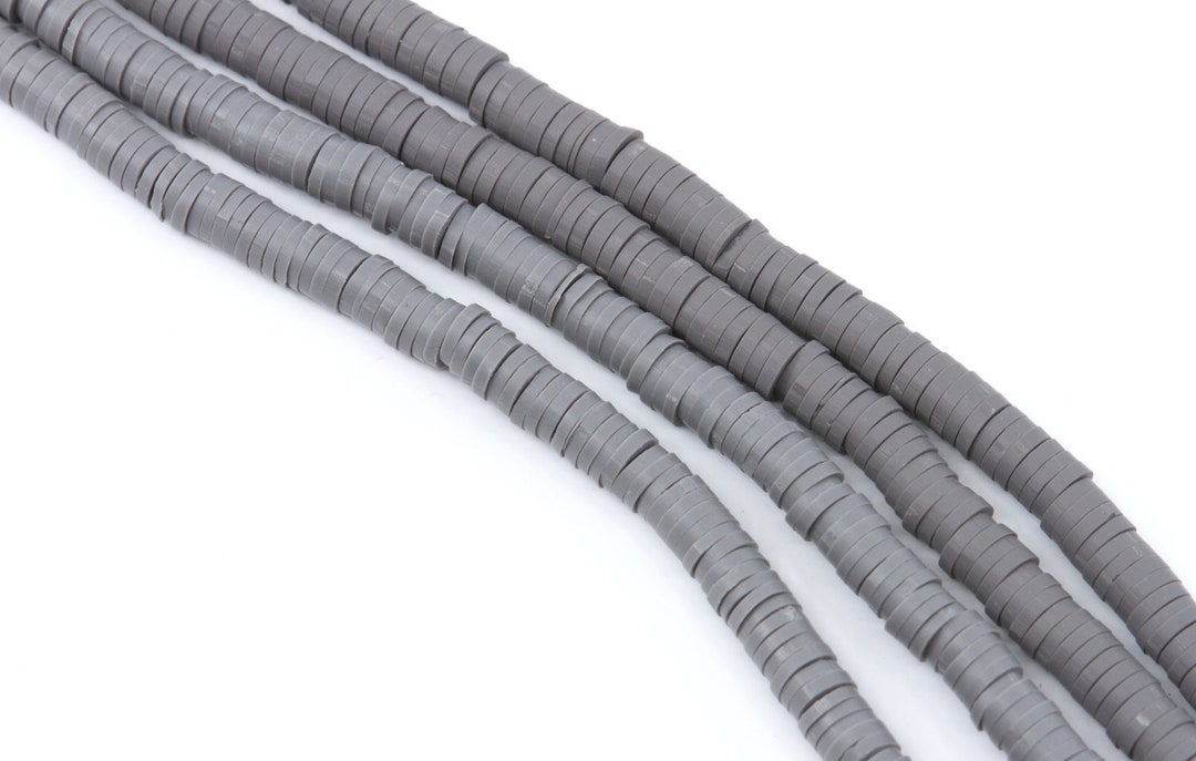 Pebble Gray 5mm Polymer Clay Flat Disc Heishi Beads - African Vinyl ...