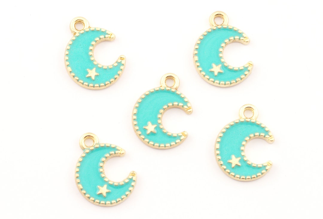 Turquoise Blue Moon Enamel Charms - Lot of Five - Etsy