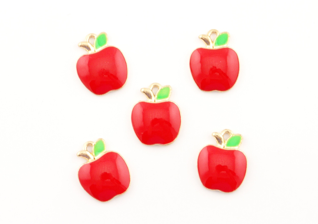 Ruby Red Apple Enamel Charms - Lot of Five - Etsy