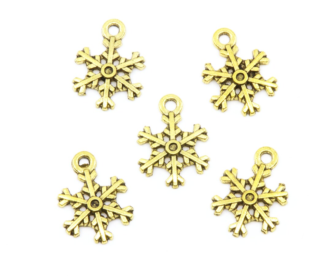 Snowflake Antique Gold Tone Charms...lot of Five... - Etsy