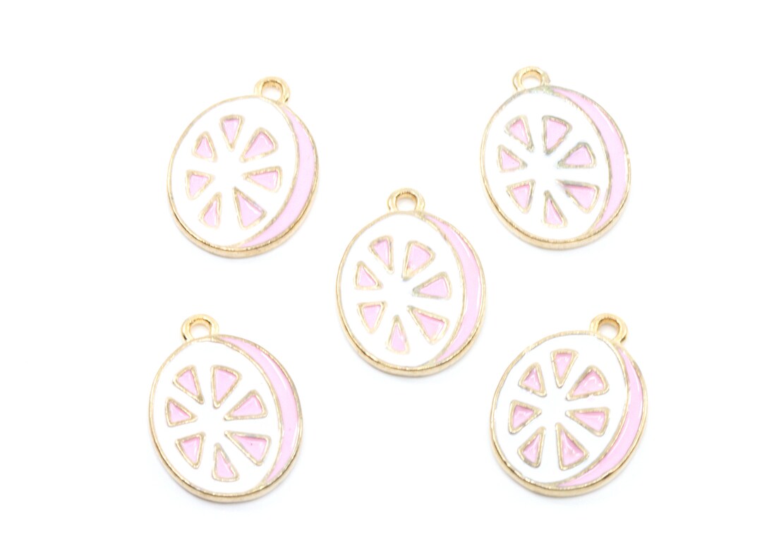 Pink Grapefruit Slice Enamel Charms Gold Plated...lot of Five... - Etsy