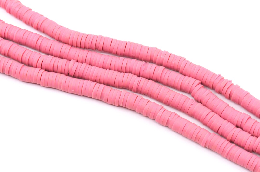 Carnation Pink 5mm Polymer Clay Flat Disc Heishi Beads - African Vinyl ...