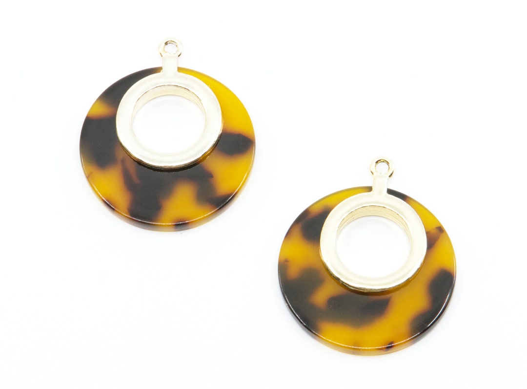 Tortoise Shell Circle Shaped Pendant Acrylic Blanks With Gold Detailing ...