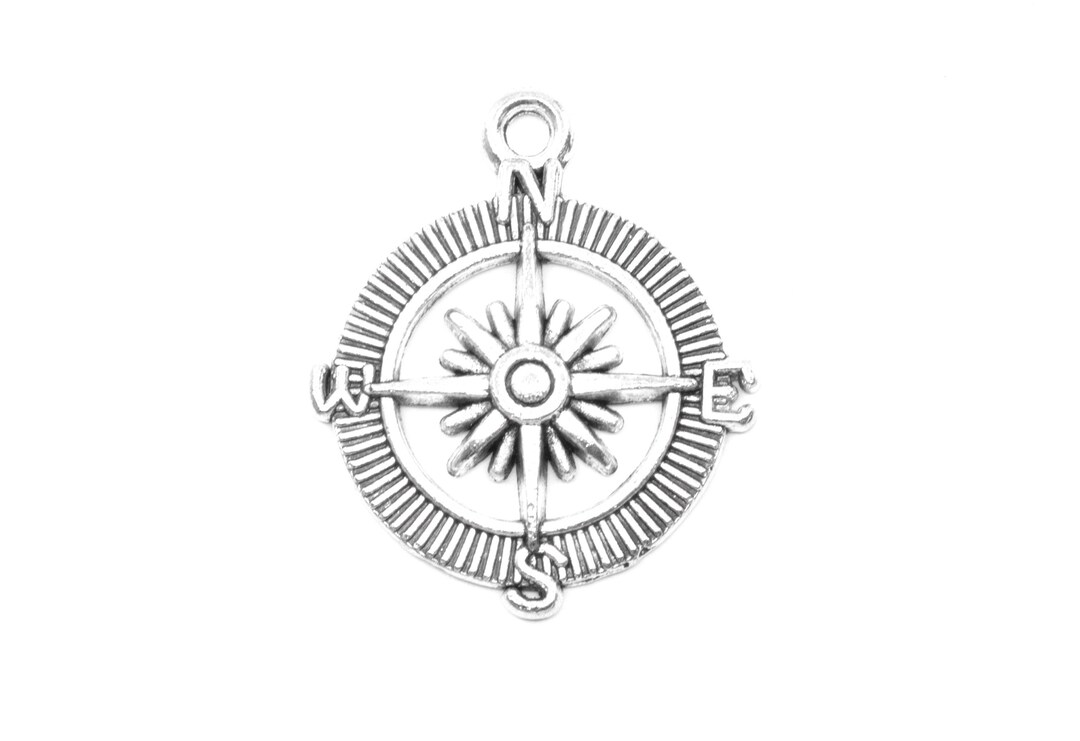Compass Antique Silver Tone Charm - Etsy