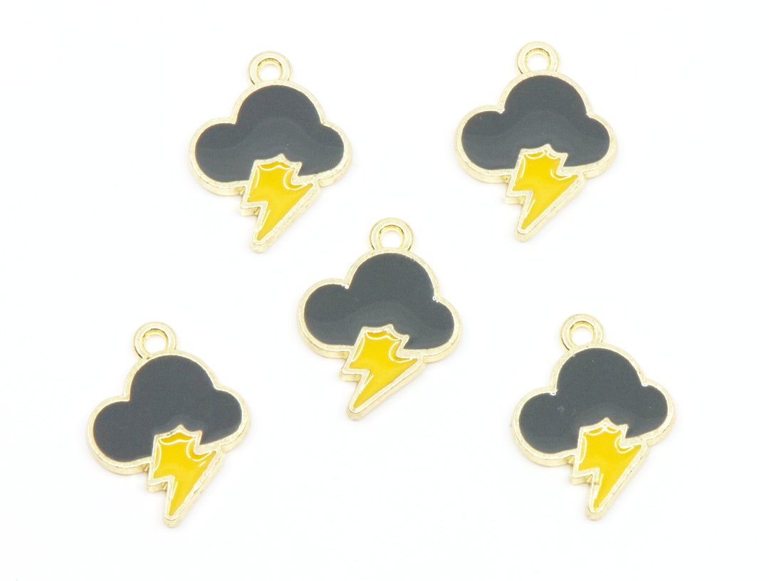 Storm Cloud With Lightning Bolt Enamel Charms - Lot of Five - Etsy