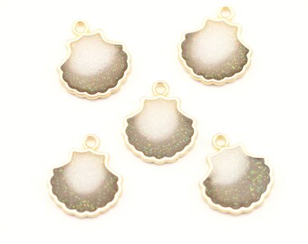 Purple & White Stained Glass Seashell Charms With Gold | Etsy