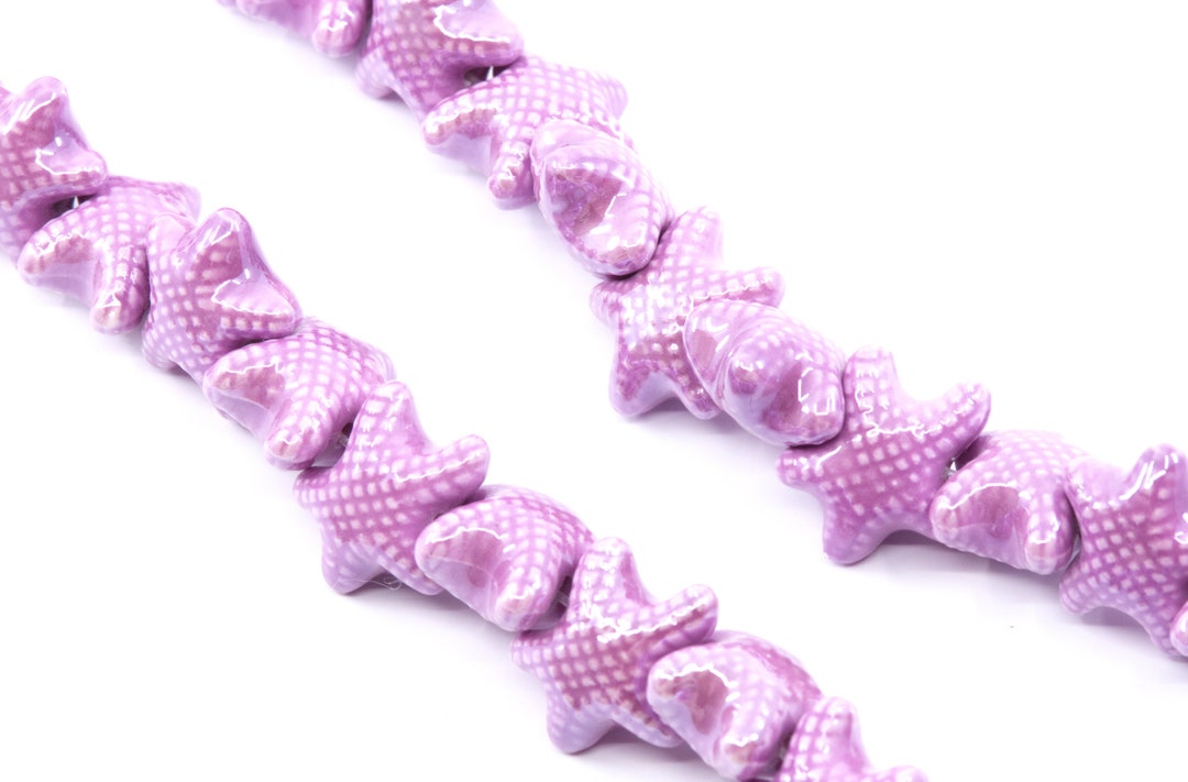 Purple Ceramic Starfish Beads...full Strand...blue Beads...ceramic ...