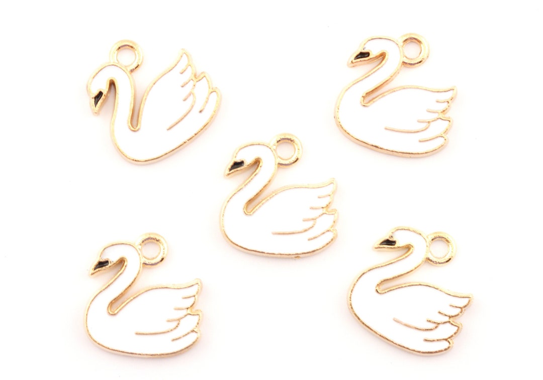 White Swan Enamel Charms Gold Plated... Lot of Five... - Etsy