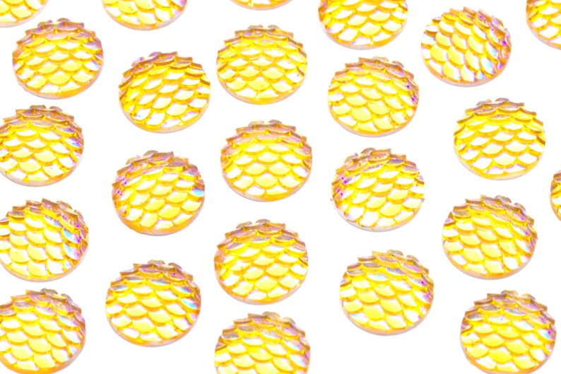 Mermaid Scale Golden Yellow Flatback Cabochons - 12mm - Embellishments ...