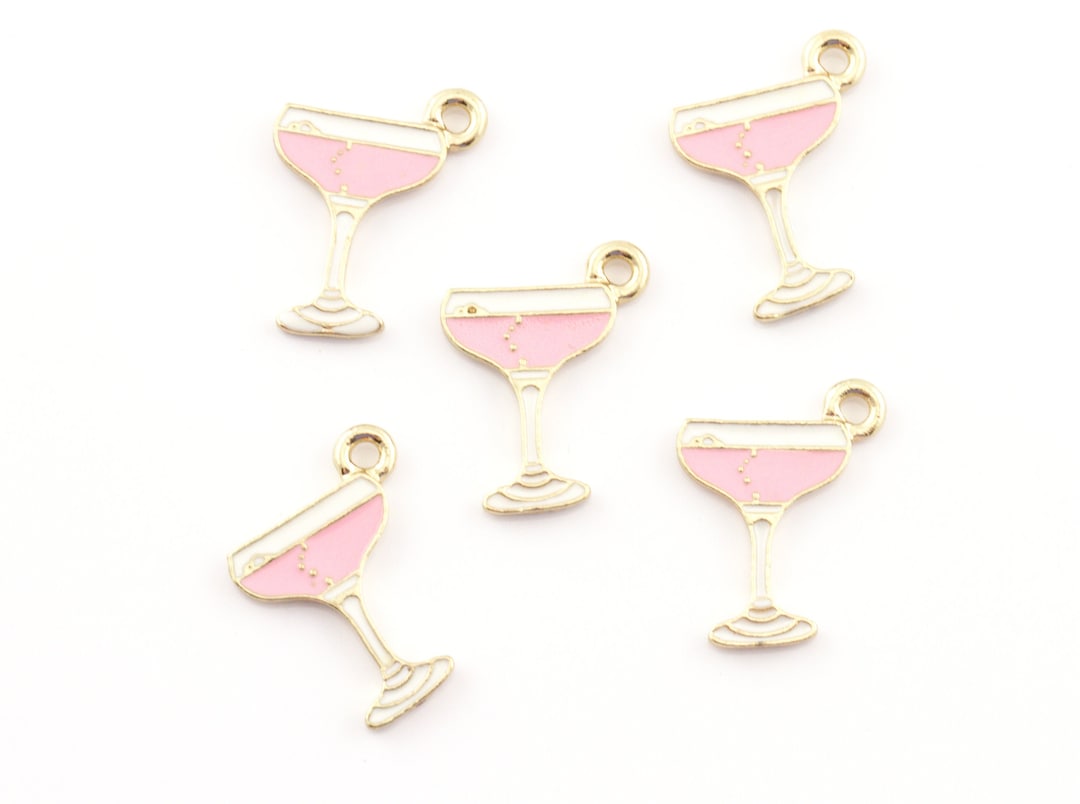 Pink Cocktail Glass Enamel Charms Gold Plated...lot of Five... - Etsy
