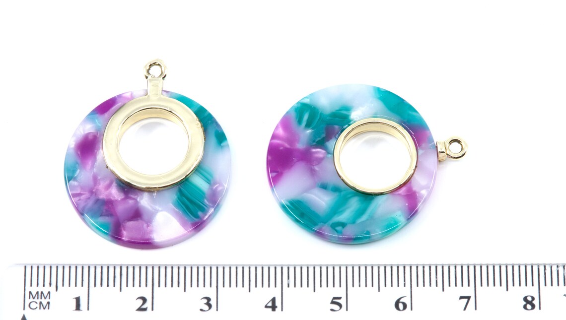 Teal & Purple Tortoise Shell Circle Shaped Pendant Acrylic Blanks With ...