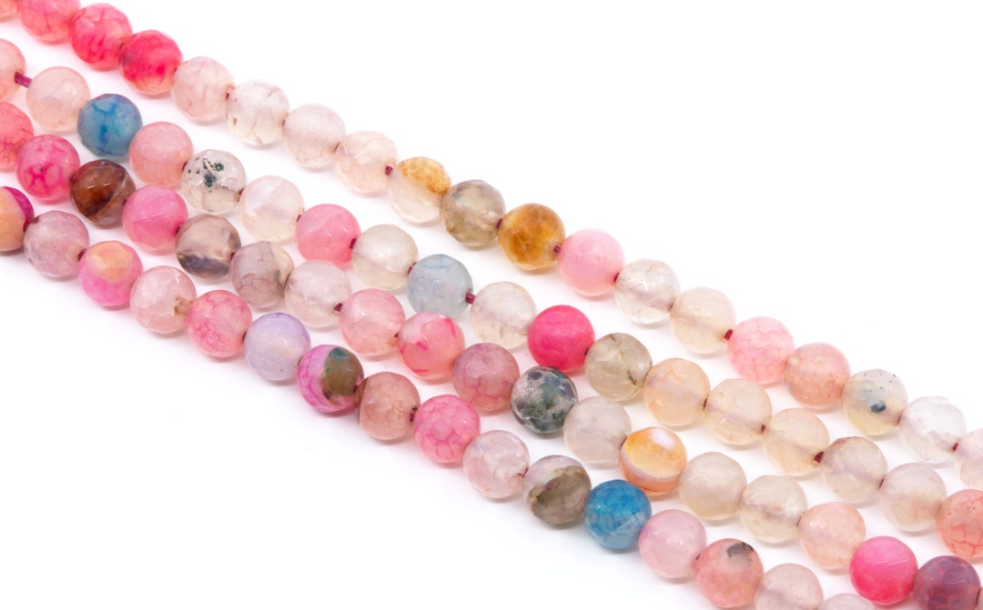 Pink and Cream Multi-color Faceted Agate Beads...6mm...natural Stone ...