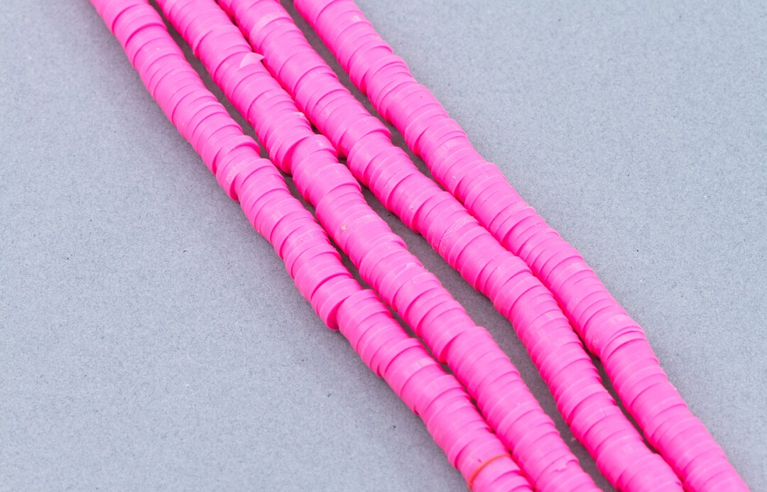 Neon Pink 6mm Polymer Clay Flat Disc Heishi Beads - African Vinyl Beads ...