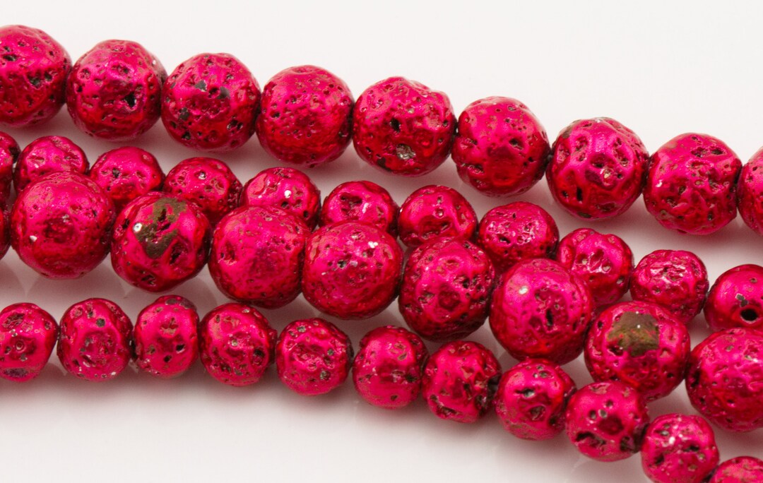 Lava Beads Metallic Crimson Red Silver Plated...6mm-8mm...full Strand ...