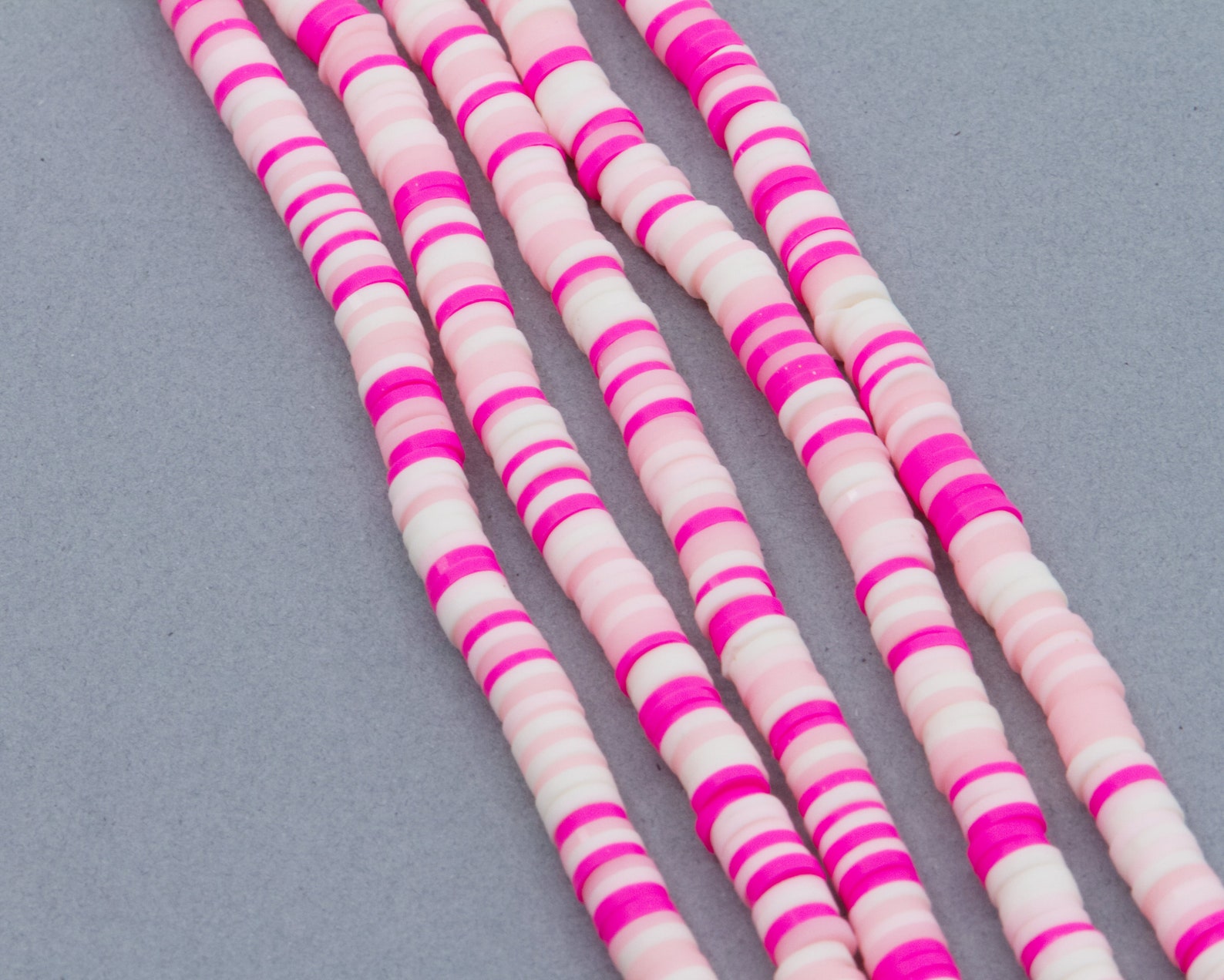 Pink and White 5mm Polymer Clay Flat Disc Heishi Beads - African Vinyl ...