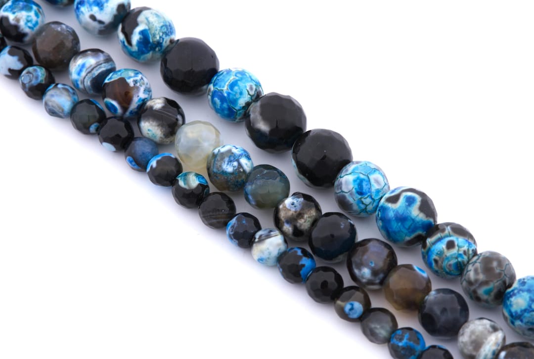 Ocean Blue Faceted Natural Stone Agate Beads - 6mm - 8mm - 10mm - Full ...