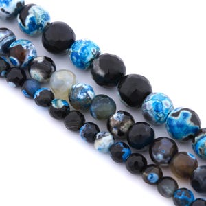 Ocean Blue Faceted Natural Stone Agate Beads - 6mm - 8mm - 10mm - Full ...