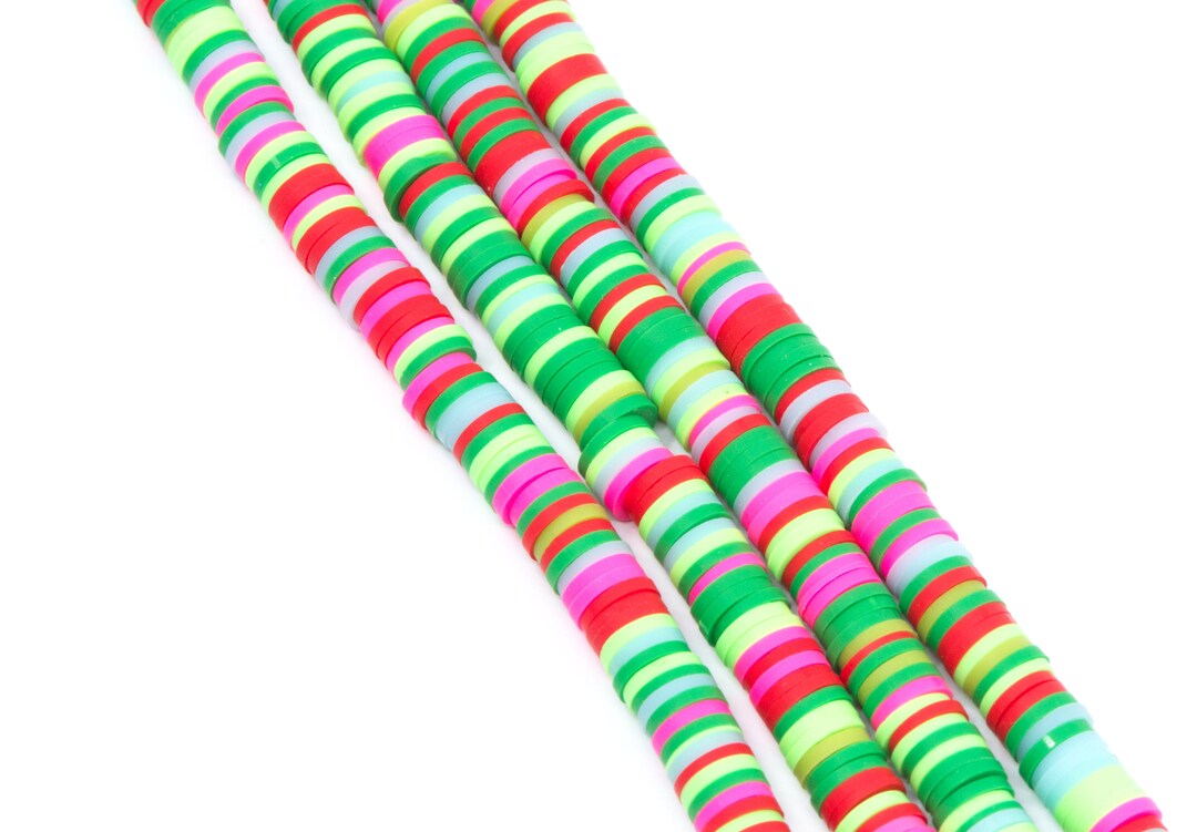 Green and Pink 6mm Polymer Clay Flat Disc Heishi Beads - Vinyl Heishi ...