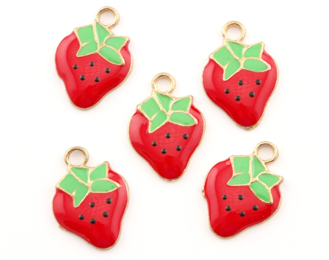Red Strawberry Enamel Charms - Lot of Five - Etsy