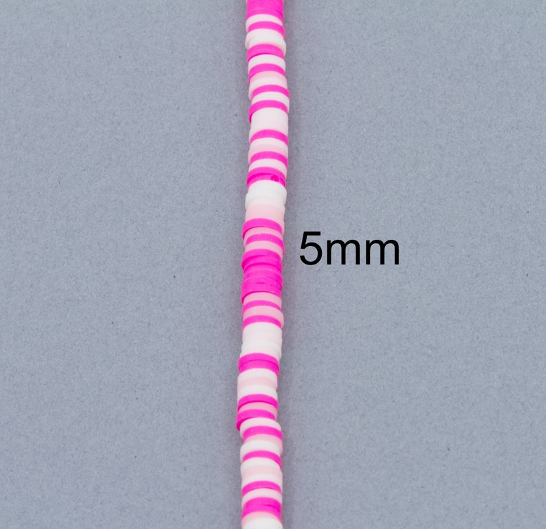 Pink and White 5mm Polymer Clay Flat Disc Heishi Beads - African Vinyl ...