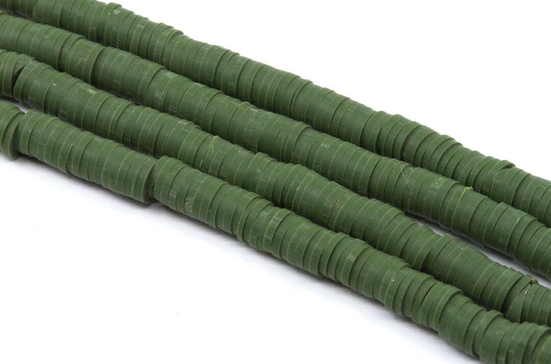 Seaweed Green 6mm Polymer Clay Flat Disc Heishi Beads - African Vinyl ...