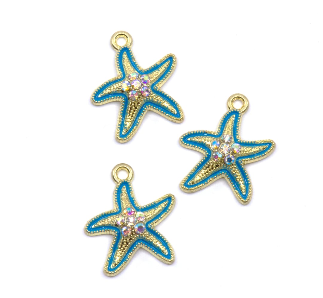 Rhinestone Starfish With Blue Detail Gold Plated Charms...lot - Etsy