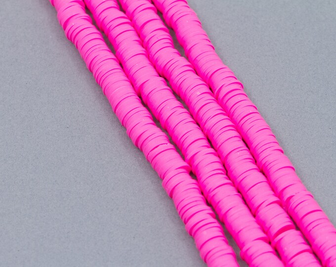 Neon Pink 8mm Polymer Clay Flat Disc Heishi Beads...african Vinyl Beads ...