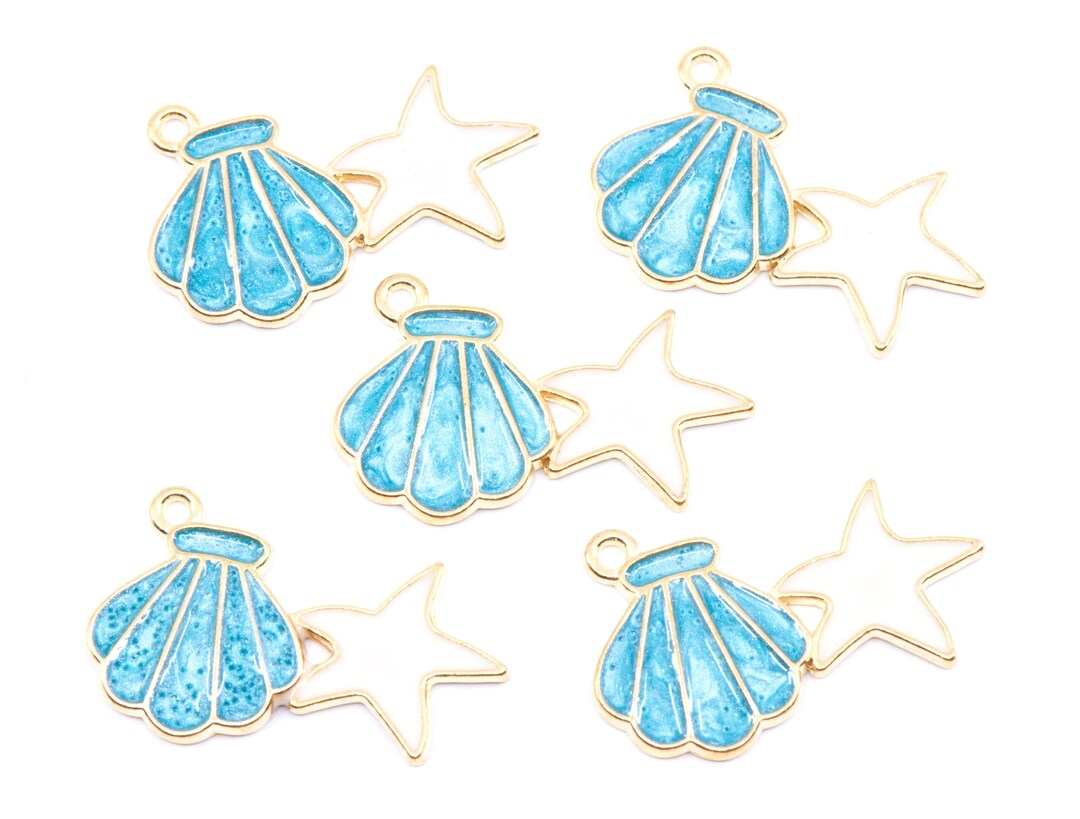 Blue Seashell and White Starfish Oil Drop Gold Plated - Etsy