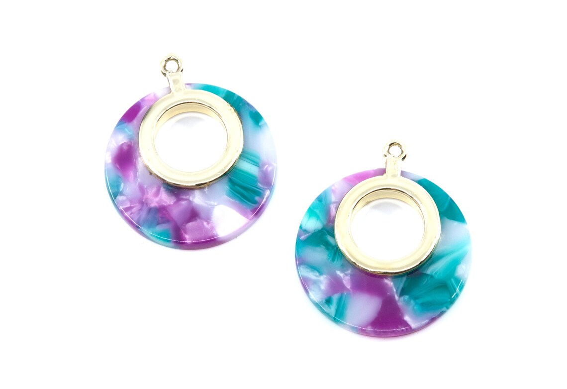 Teal & Purple Tortoise Shell Circle Shaped Pendant Acrylic | Etsy