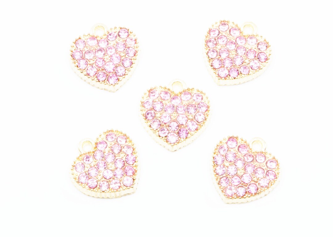 Pink Heart Gold Plated Rhinestone Charms...lot of Five... - Etsy