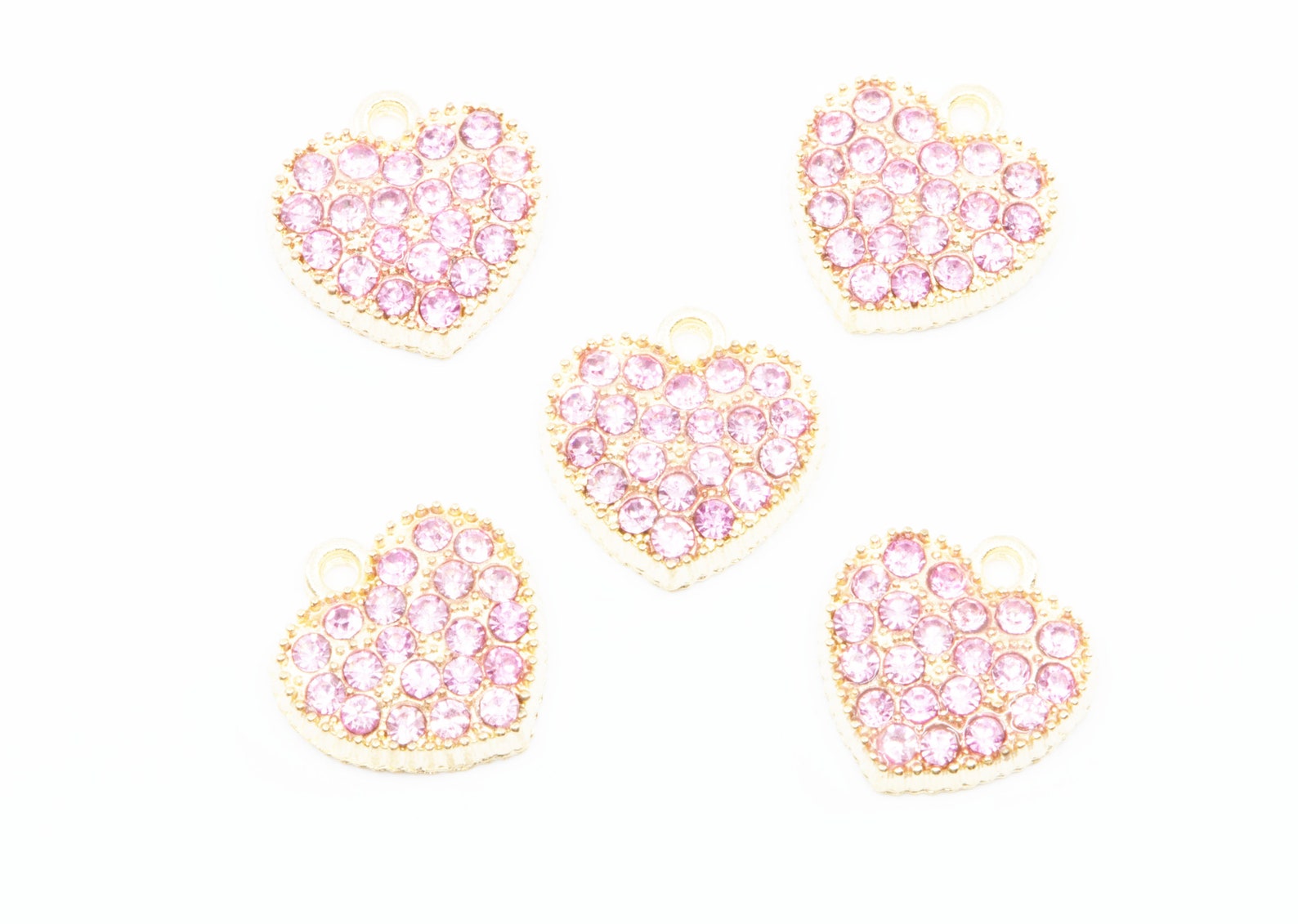 Pink Heart Gold Plated Rhinestone Charms...lot of Five... - Etsy