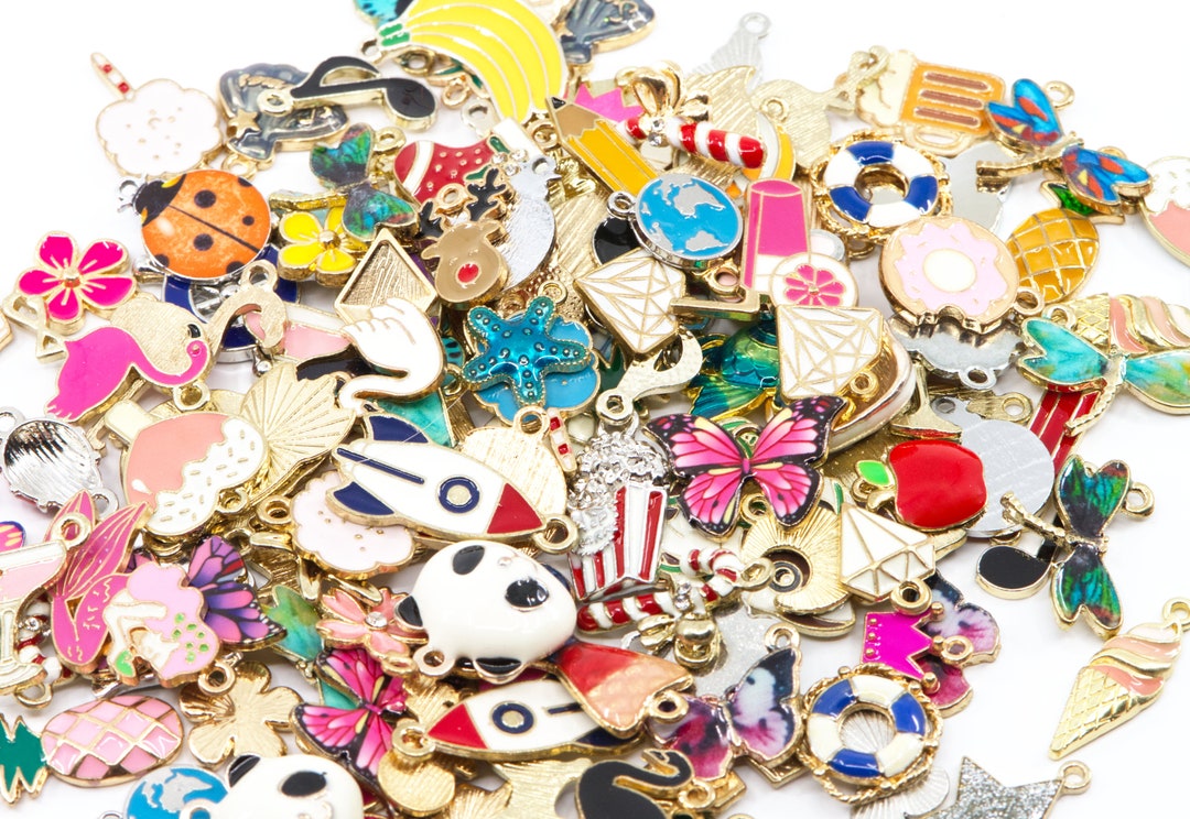 Random Mixed Lot of Enamel Charms...lot of 10...various Colors and ...