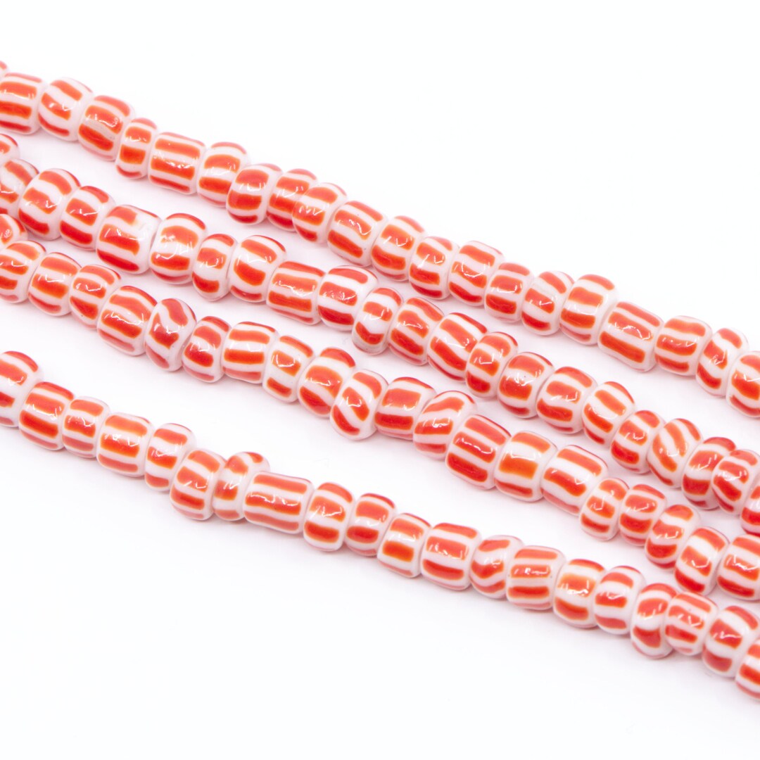 Red Striped Lampwork Glass Spacer Beads - 6mm - Full Strand - Etsy